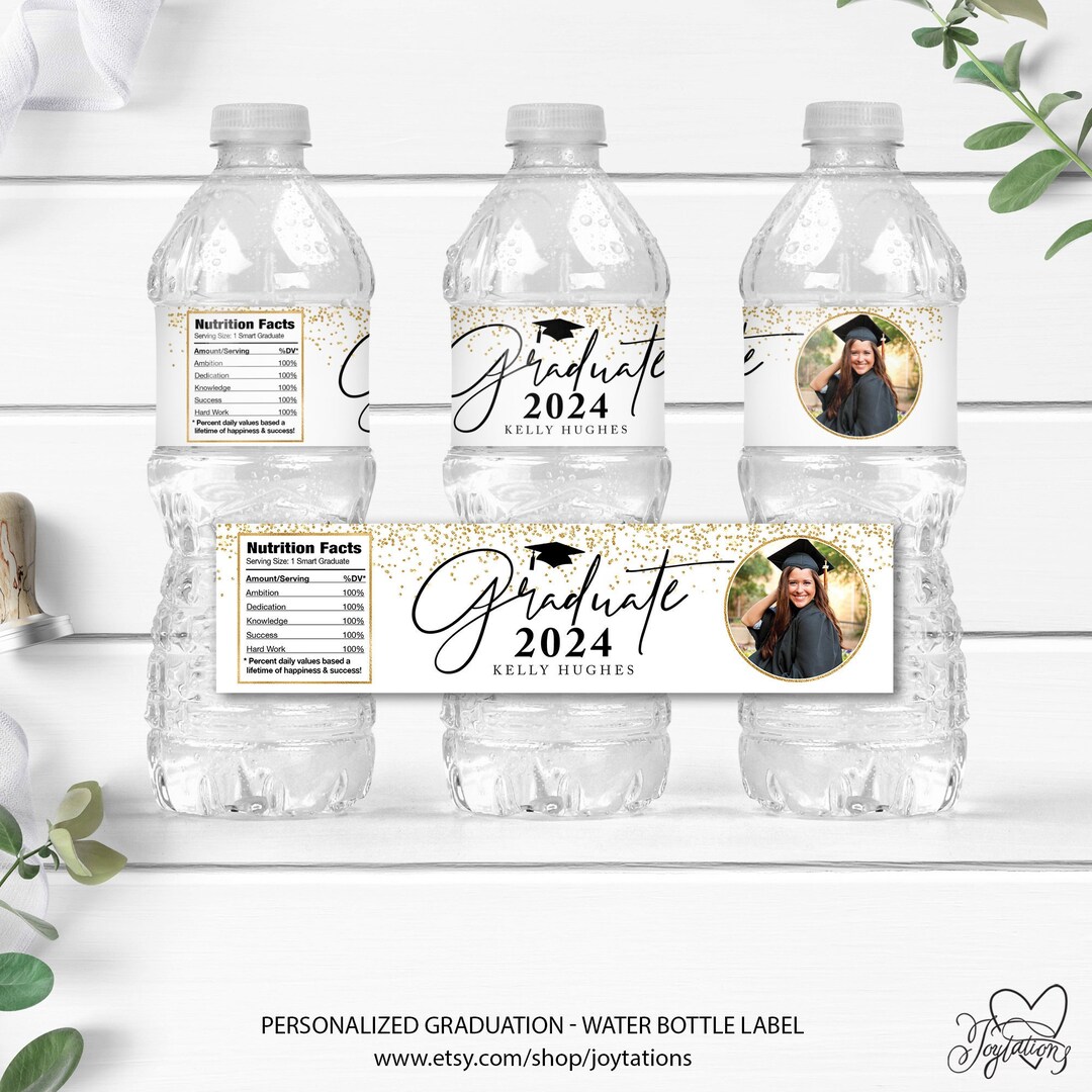Graduation Water Bottle Labels With Photo Printed, 2024 Graduation ...