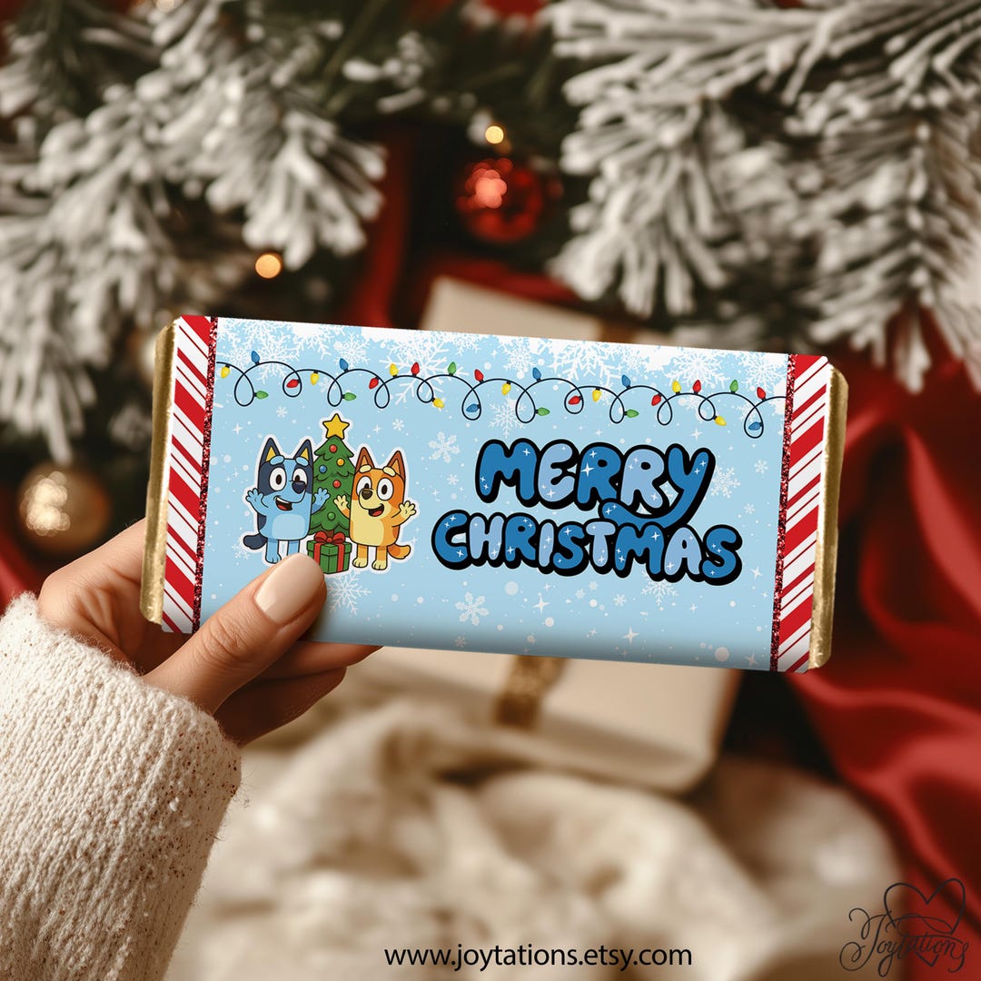 Bluey Christmas Hershey's Chocolate Bar Wrapper, Blue Cartoon Dog Candy ...