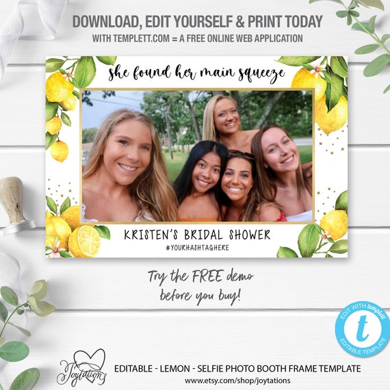 Editable Lemon Selfie Photo Booth Prop Frame Template Bridal | Etsy