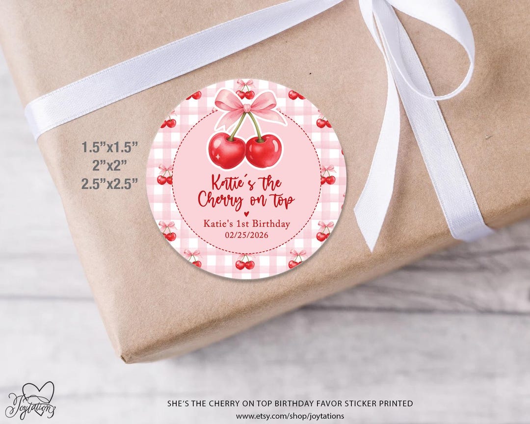She's the Cherry on Top Birthday Sticker Printed, Cherry Bow Birthday ...
