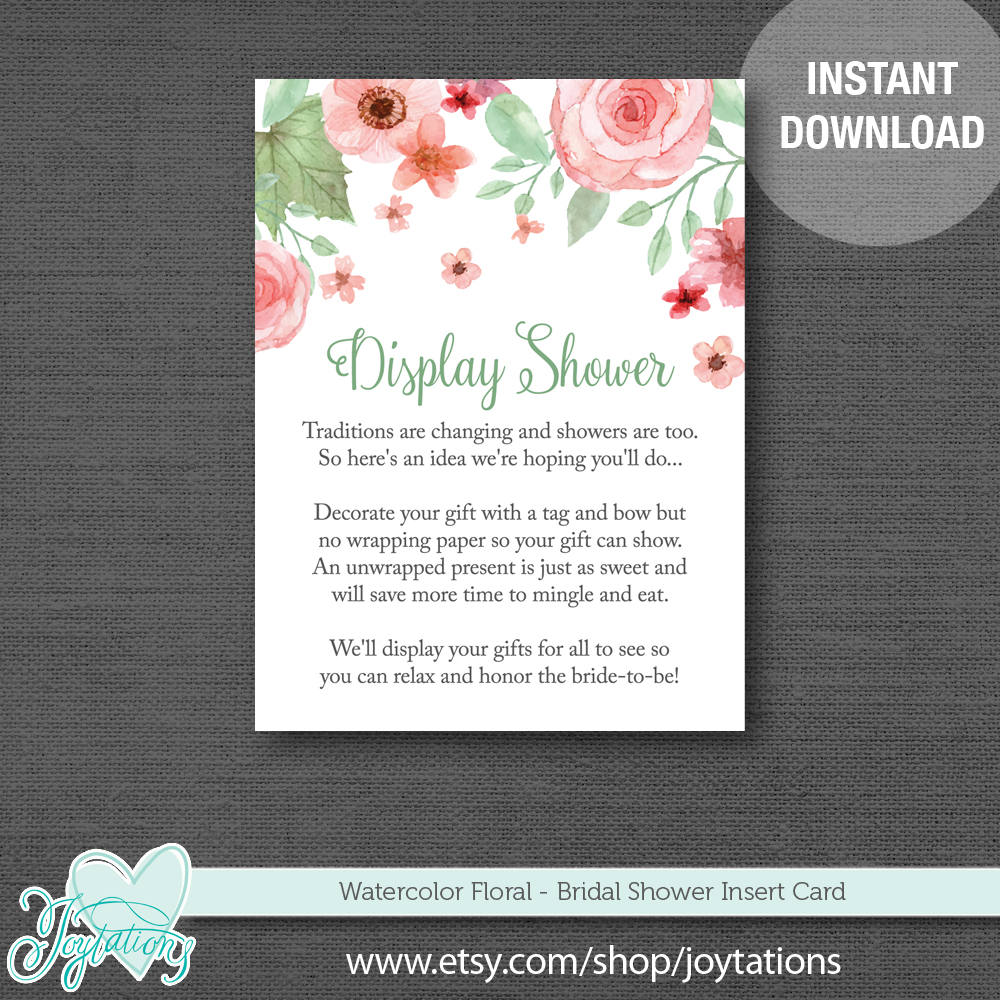 Watercolor Floral Display Shower Card Printable Bridal Shower | Etsy