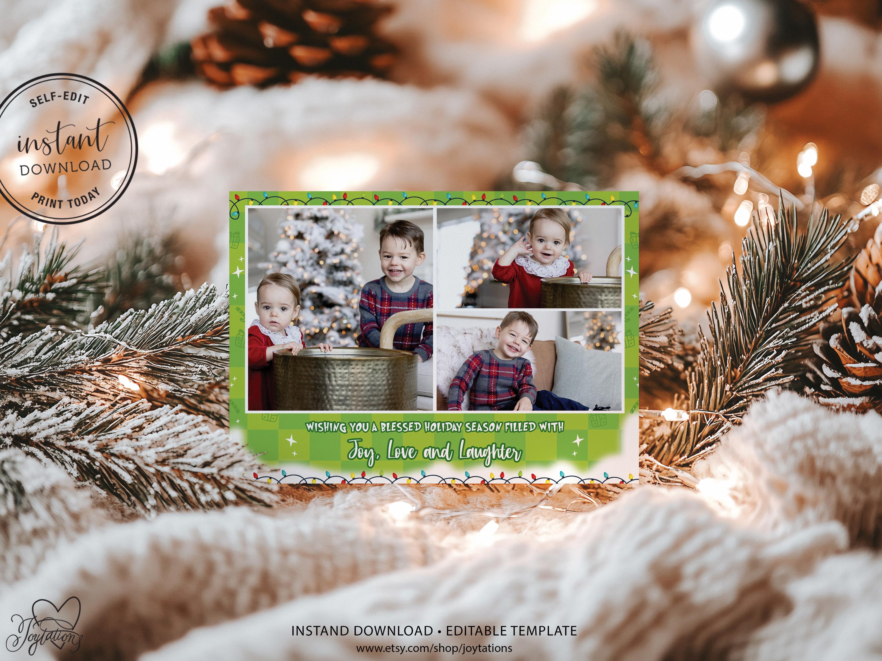 The Grinch Photo Christmas Card Template, Merry Grichmas Card, Disney ...