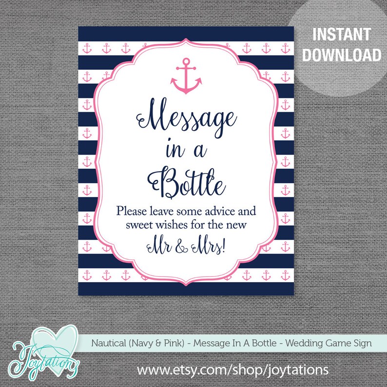 Nautical Navy and Pink Message in A Bottle for the New Mr and | Etsy