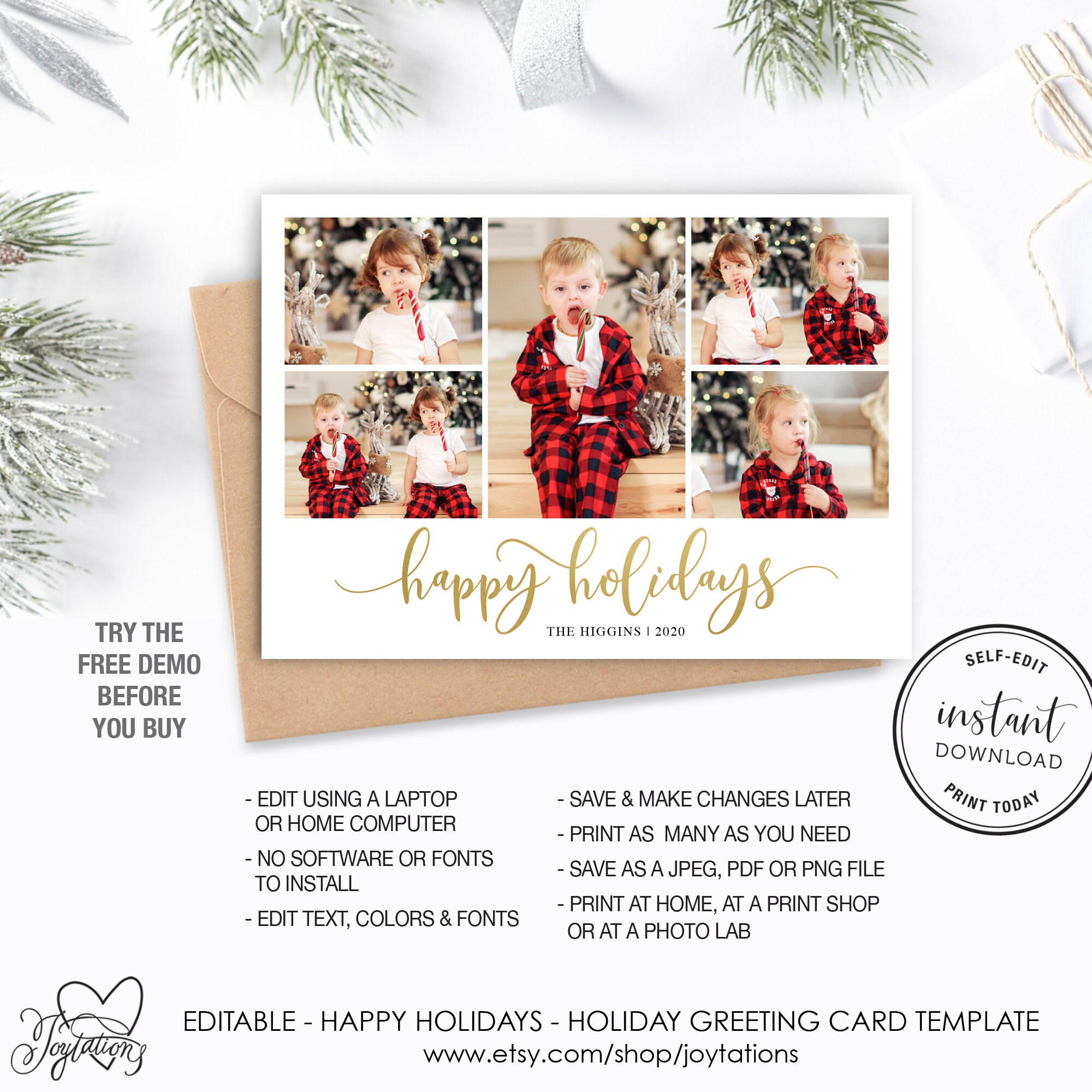 Editable Happy Holidays Photo Card Template, Instant Download ...