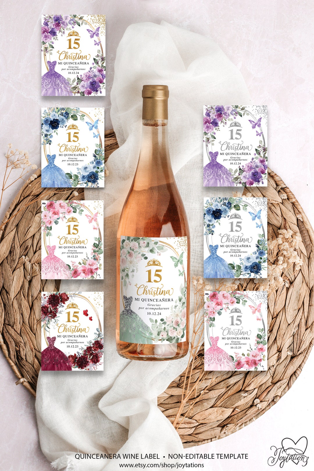Quinceañera Wine Bottle Labels Printed, Mis Quince Años Labels, Mis XV ...