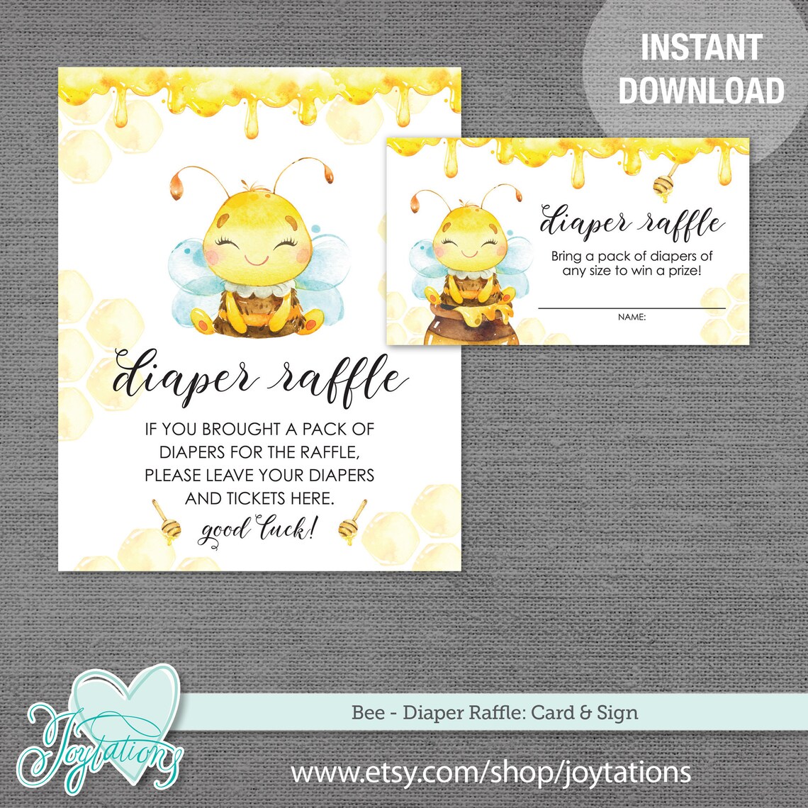 Bee Diaper Raffle Card and Sign Baby Shower Game Instant | Etsy
