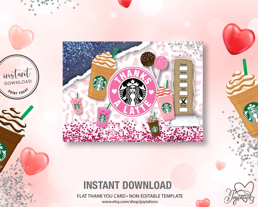 Starbucks Birthday Thank You Card Flat, Coffee House Latte Thank You ...