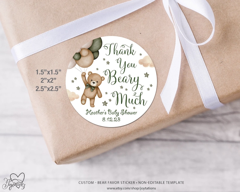 Thank You Beary Much Baby Shower Stickers Printed, Teddy Bear Thank You ...