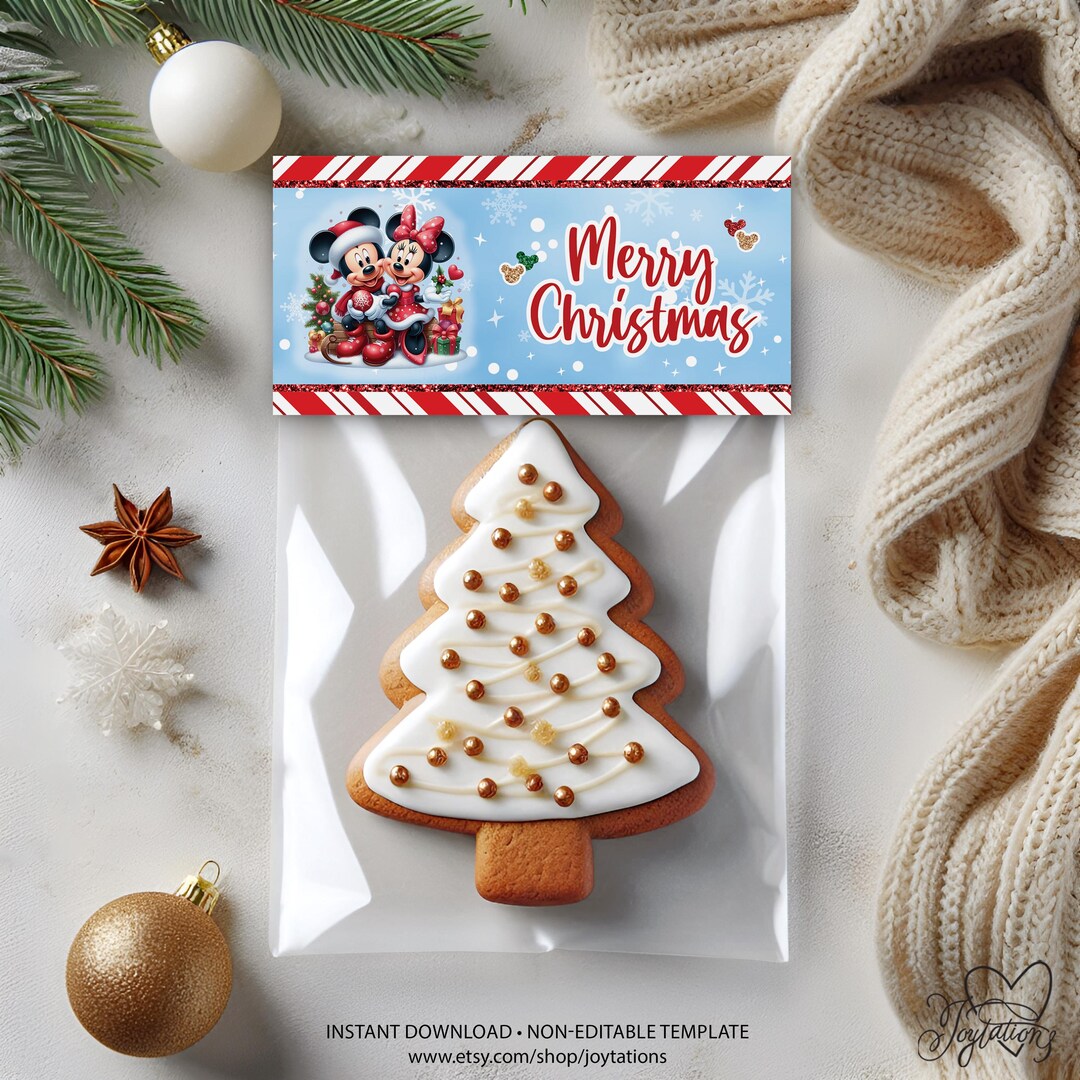 Mickey Mouse Christmas Treat Topper Printable, Candy Bag Topper, Mickey ...