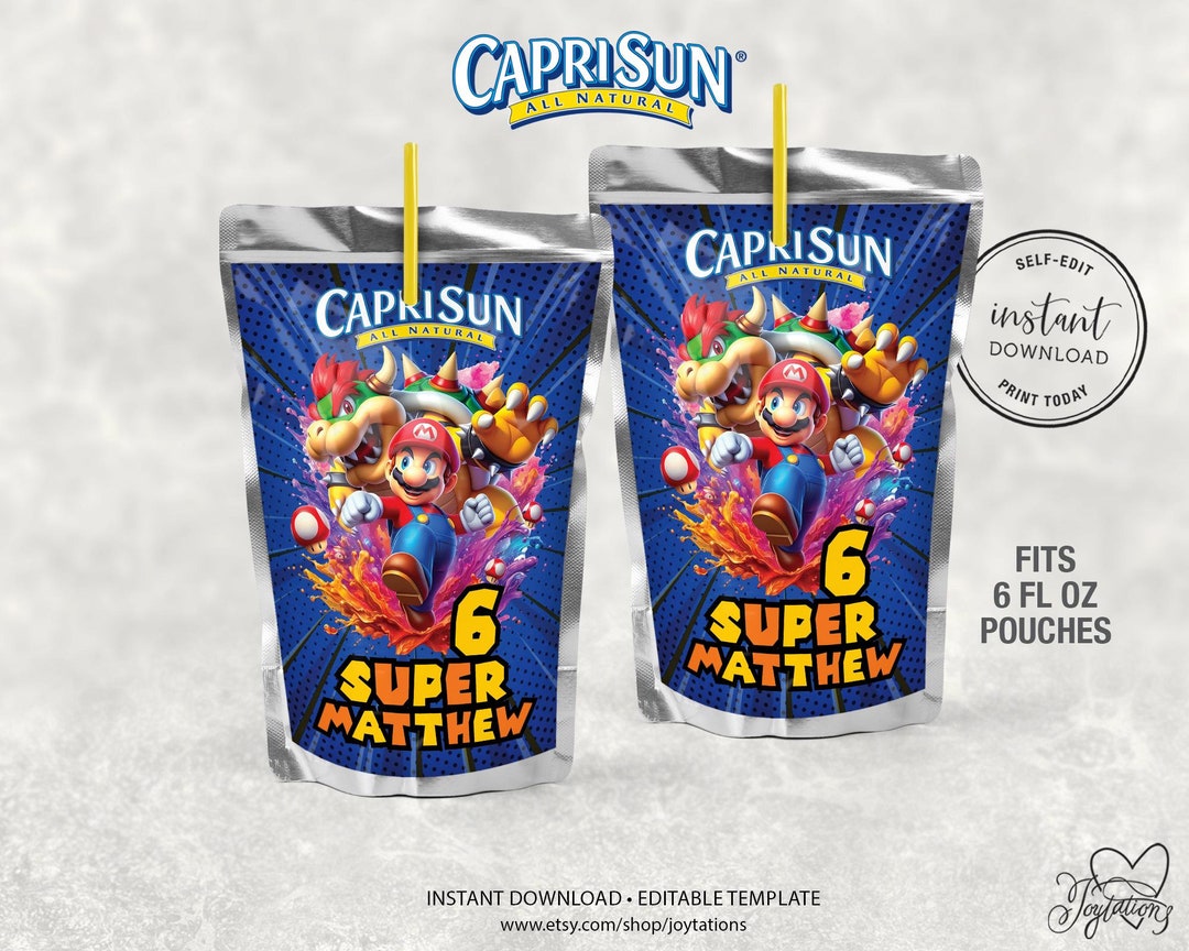 Super Mario Bros Birthday Caprisun Label Template, Super Mario Kool Aid ...