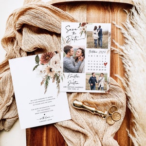 Boho Save the Date Card Template With Photo and Calendar, Fall Autumn ...