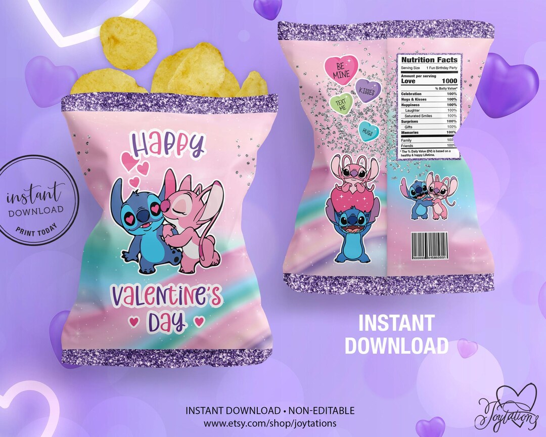 Stitch and Angel Valentine's Day Chip Bag Wrapper, Lilo and Stitch ...
