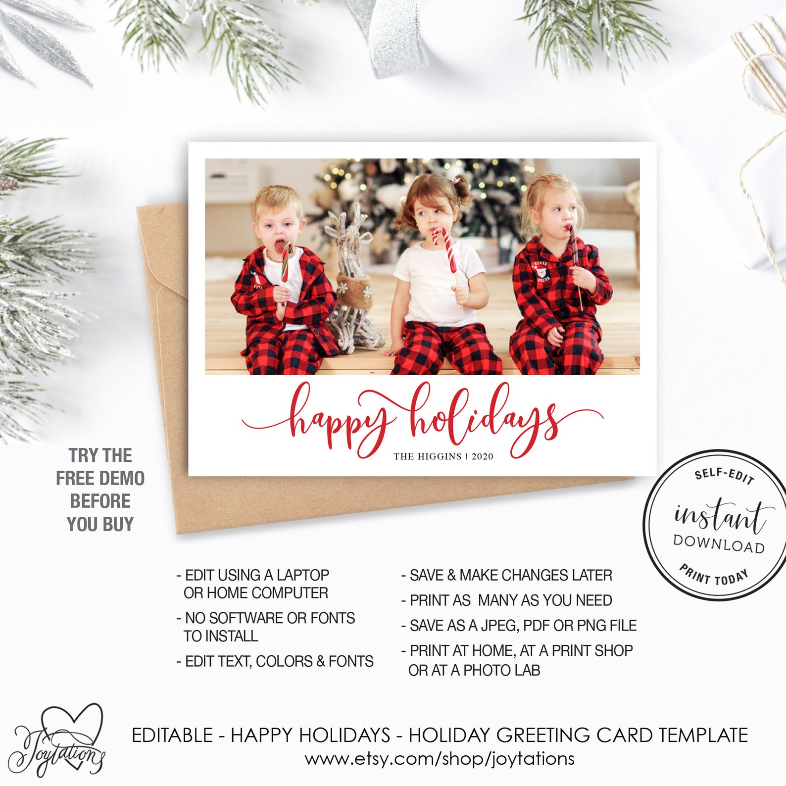 Editable Photo Holiday Card Template Instant Download | Etsy