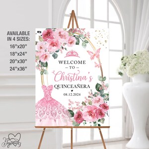 Pink and Gold Floral Quinceañera Welcome Sign, Mis Quince Años Welcome ...