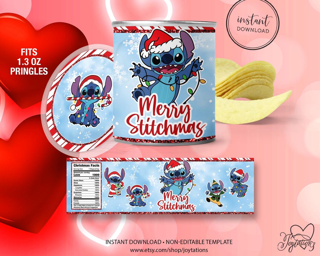 Stich Christmas Pringles Chip Can Wrapper, Can Size 1.3oz, Disney ...