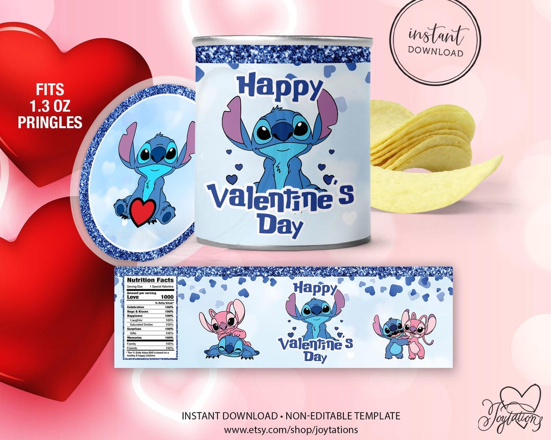 Lilo and Stitch Valentine's Day Pringles Chip Can Label, Can Size 1.3oz ...