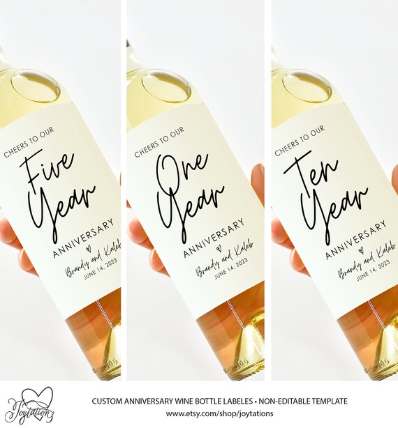 Anniversary Milestone Wine Bottle Labels Printed, Wedding Gift Idea ...