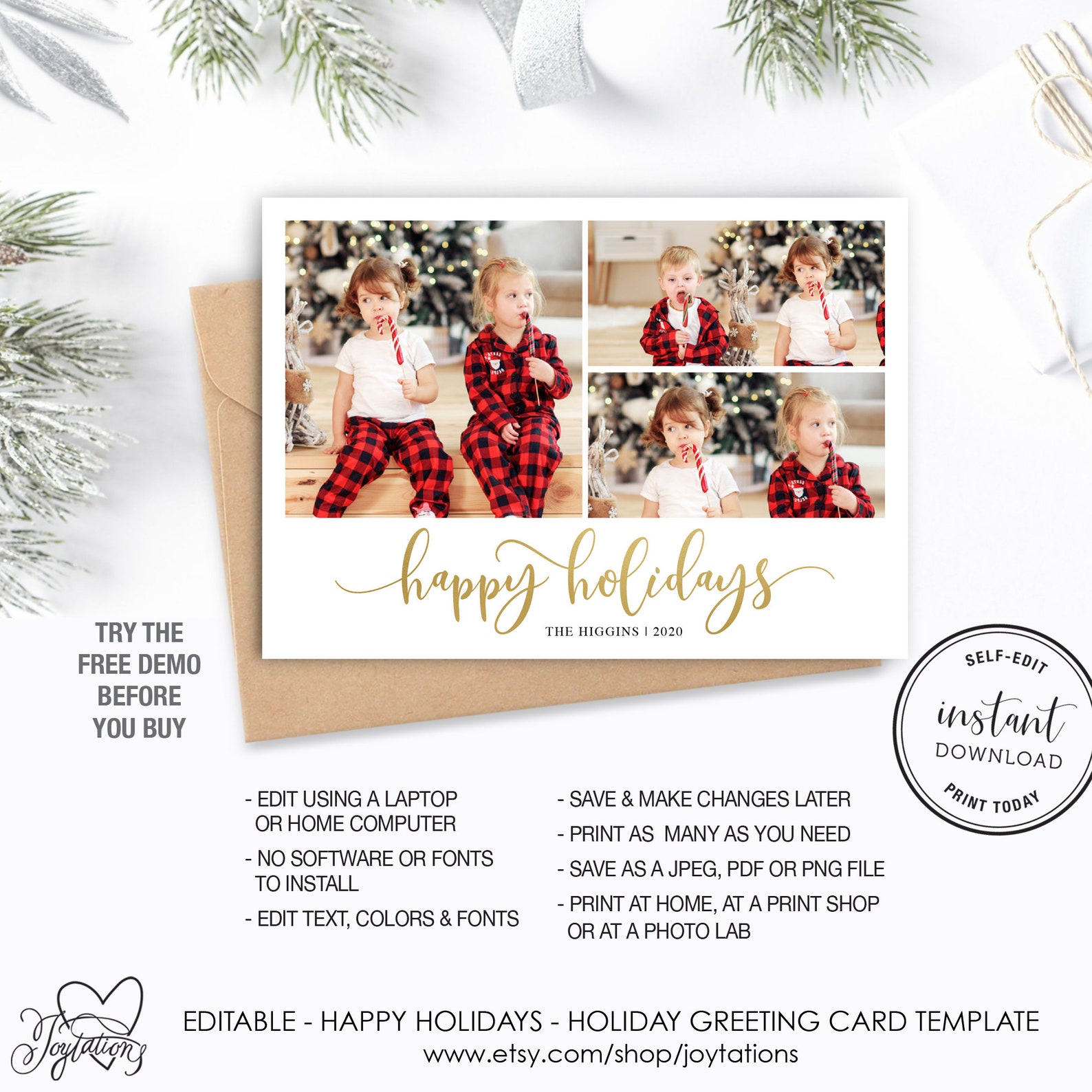 Editable Happy Holidays Photo Card Template Instant Download | Etsy