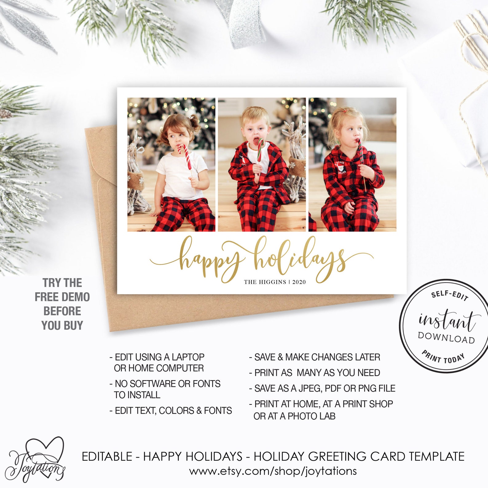 Editable Happy Holidays Photo Card Template Instant Download | Etsy