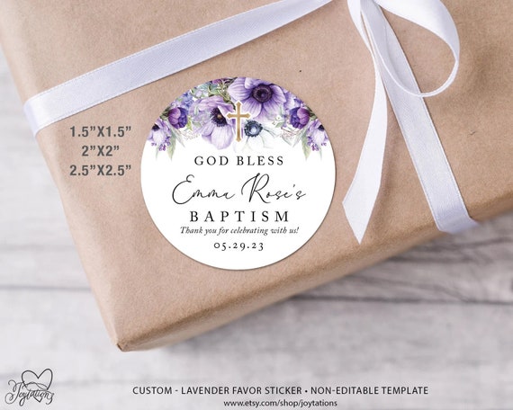 Lavender Baptism Favor Stickers Printed, Baptism Stickers, Mi Bautizo ...