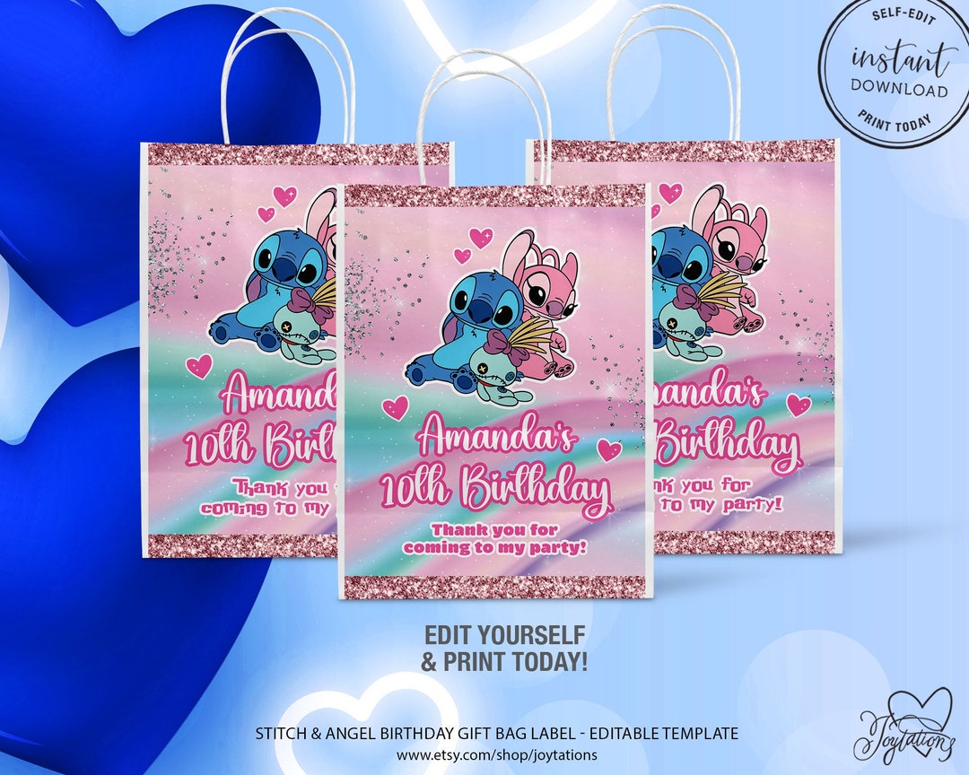 Lilo and Stitch Birthday Gift Bag Labels, Lilo and Stitch Birthday ...