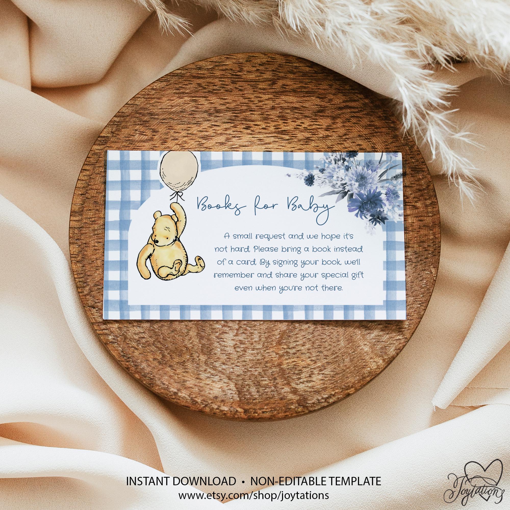 Classic Winnie the Pooh Blue Plaid Books for Baby Card and Sign ...