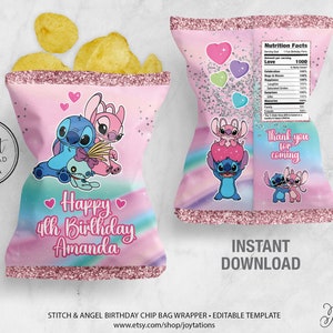 Stitch and Angel Birthday Chip Bags Template, Lilo and Stitch Birthday ...