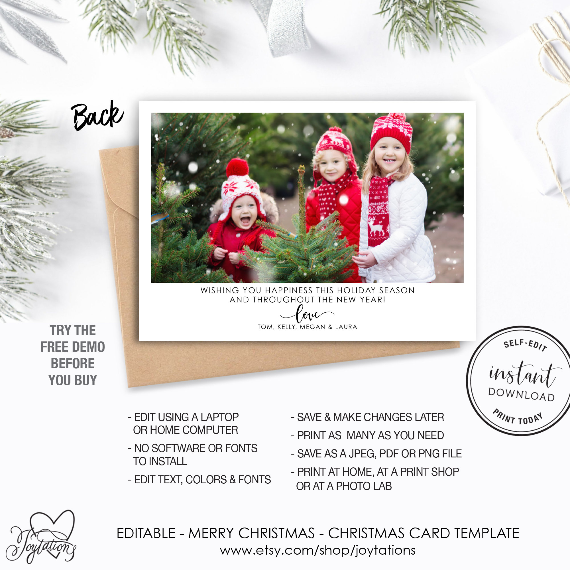 Editable Happy Holidays Photo Card Template Instant Download | Etsy