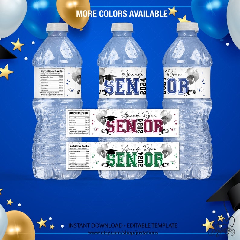 Senior Water Bottle Label Template, 2024 Graduation Water Bottle Label ...