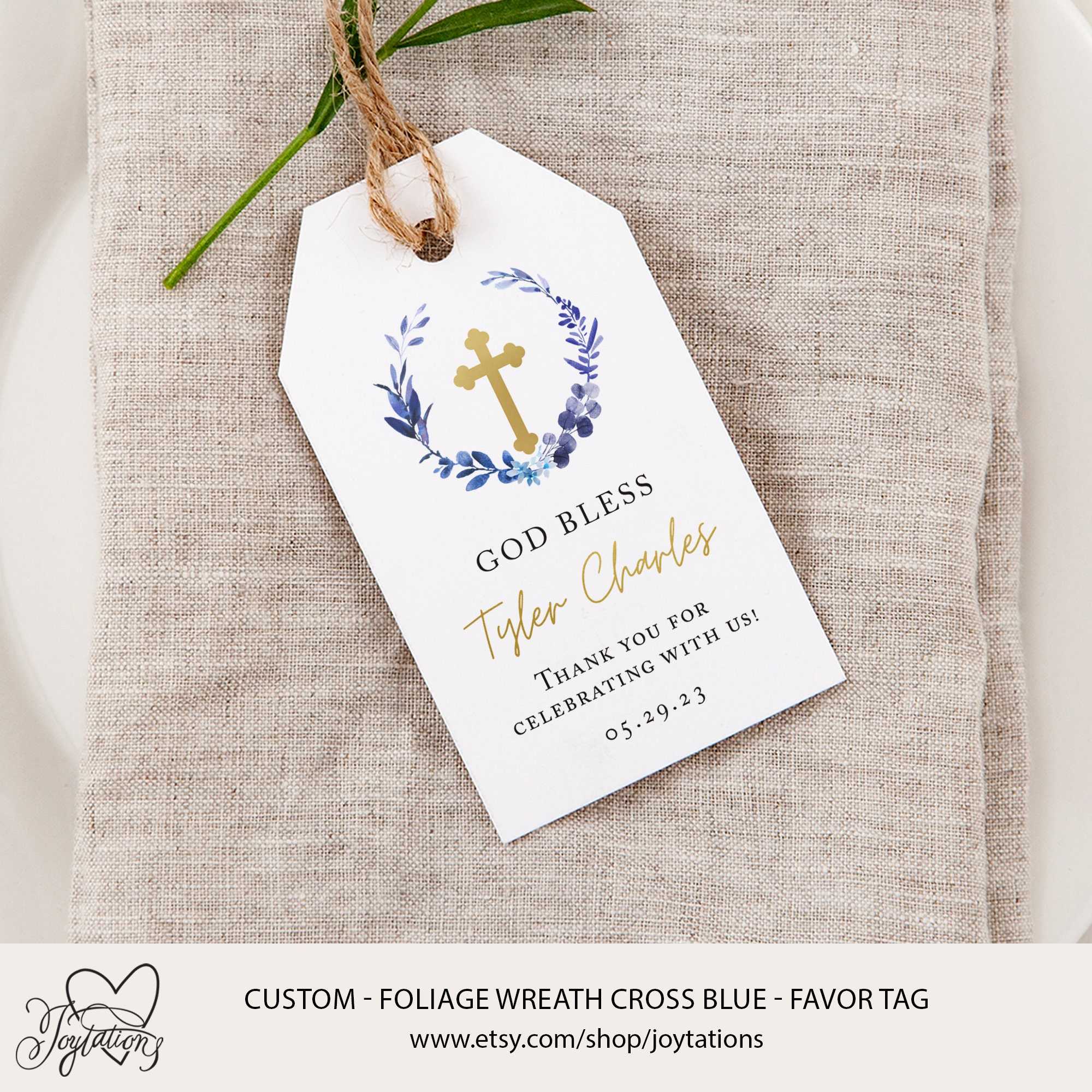 Foliage Baptism Favor Tag Printed, Christening, Communion, Confirmation ...