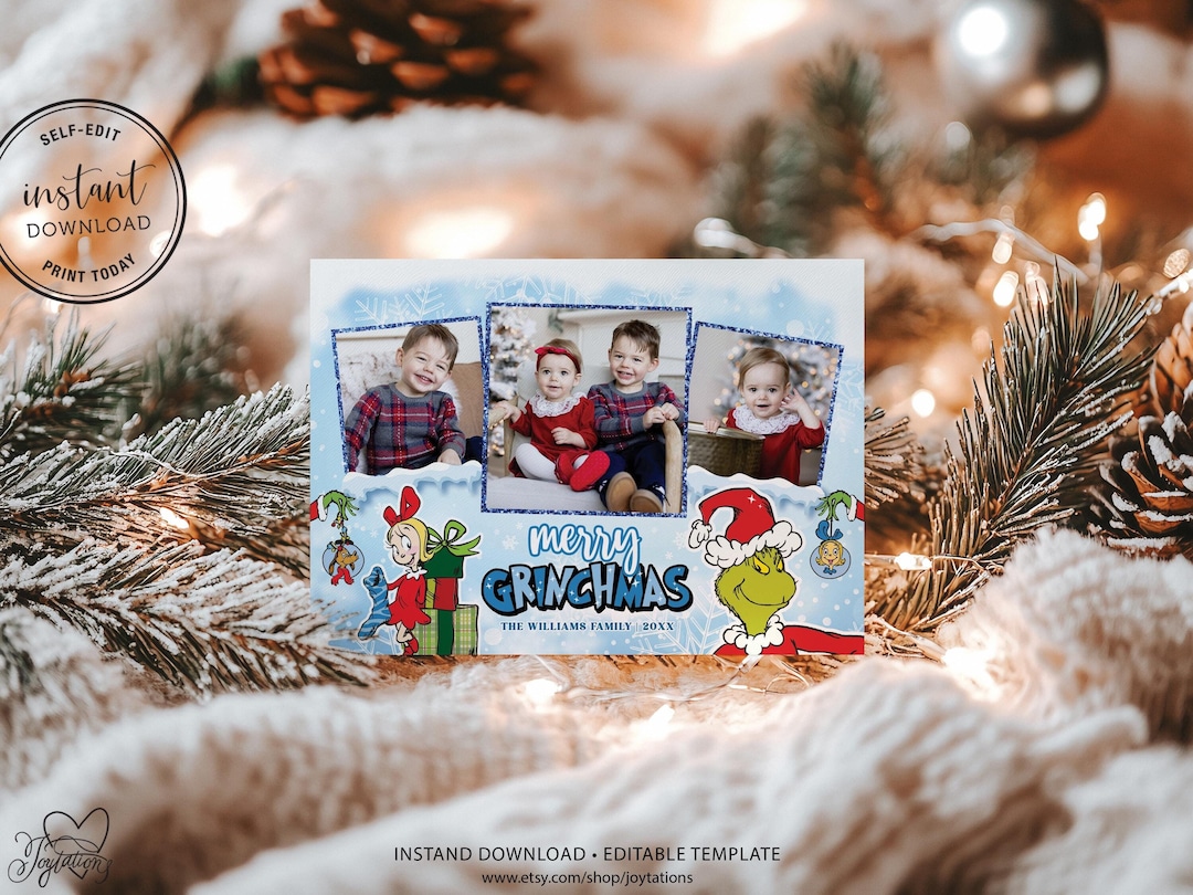 The Grinch Christmas Photo Card Template Editable Grinch Personalized ...