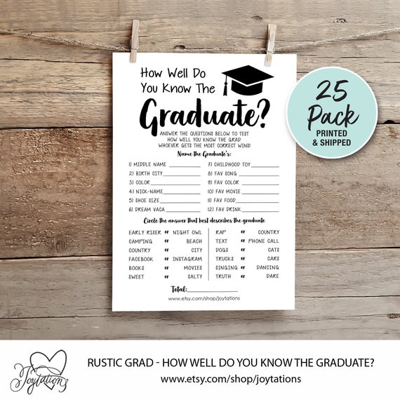 25 PACK PRINTED How Well Do You Know The Graduate Game Card, Graduation ...