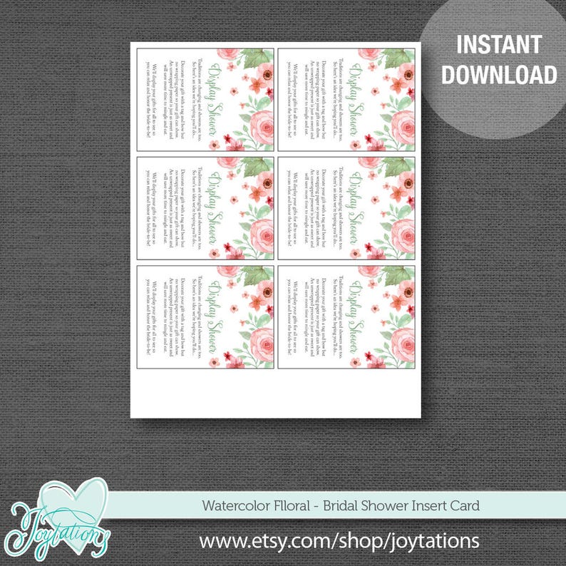 Watercolor Floral Display Shower Card Printable Bridal Shower | Etsy