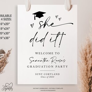 She Did It Graduation Party Welcome Sign Template, Instant Download ...