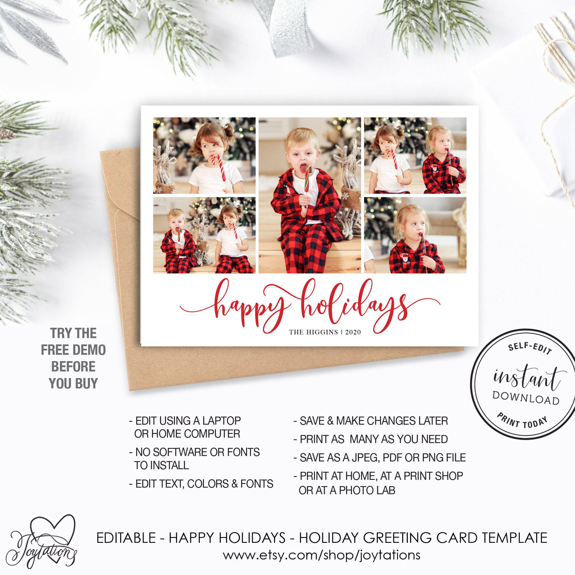 Editable Photo Holiday Card Template Instant Download | Etsy