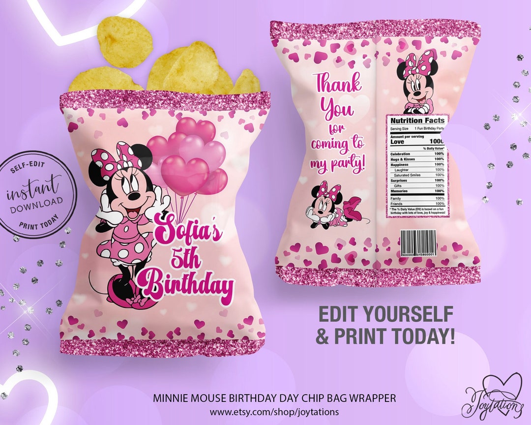 Minnie Mouse Pink Birthday Chip Bag Wrapper Template, Instant Download ...
