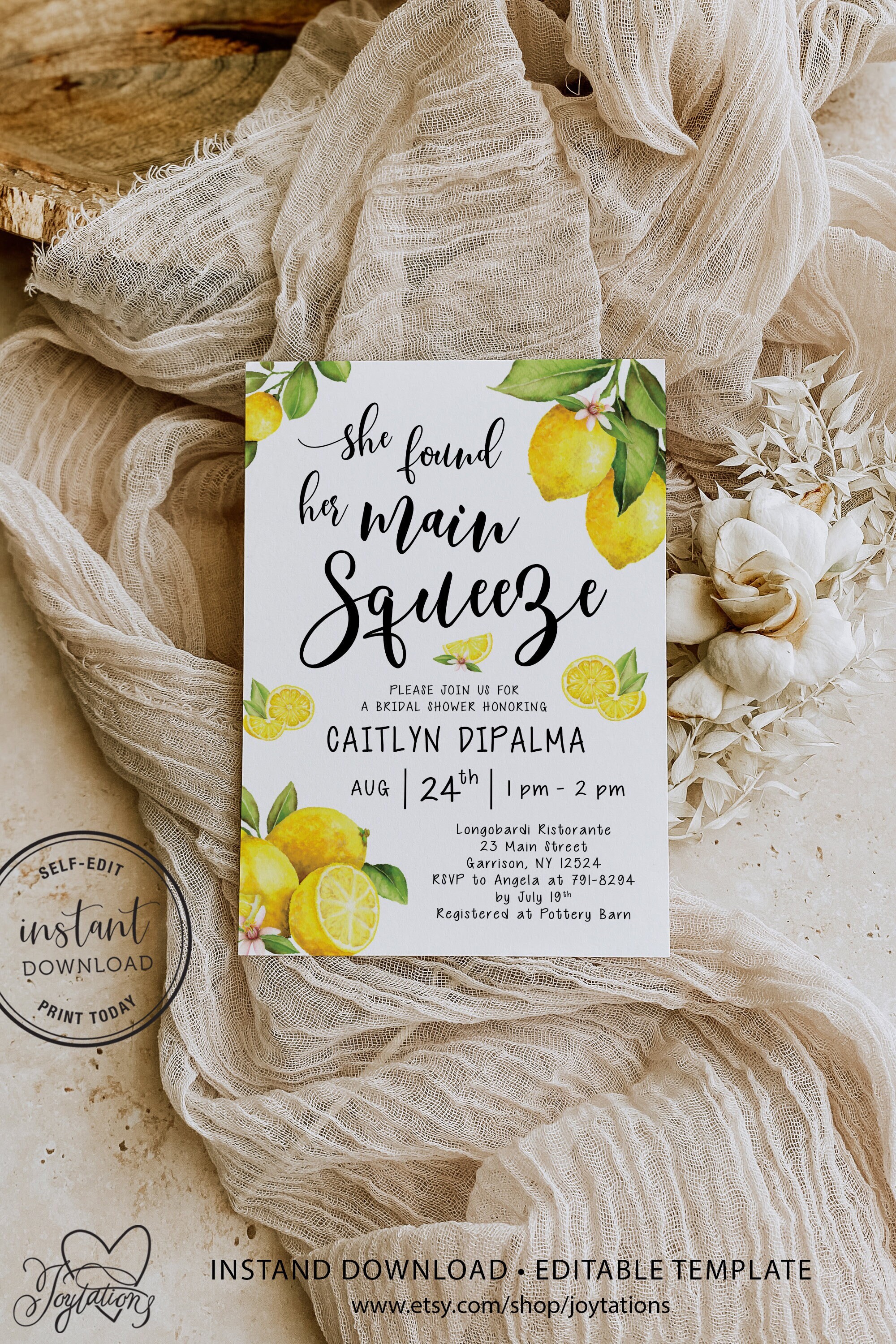 Paper Lemon Bridal Shower Invitation Printable Editable Template Lemon ...