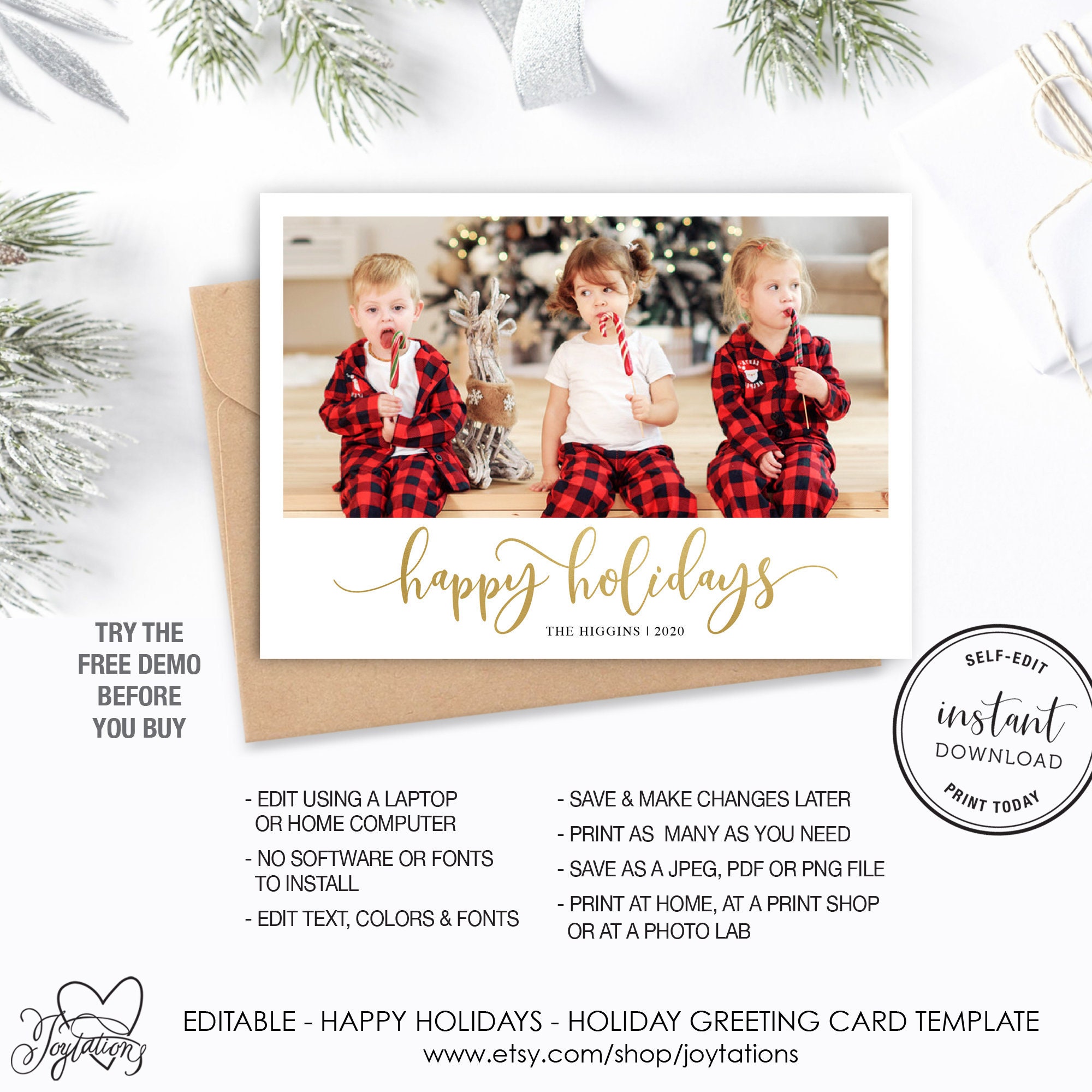 Editable Happy Holidays Photo Card Template Instant Download | Etsy