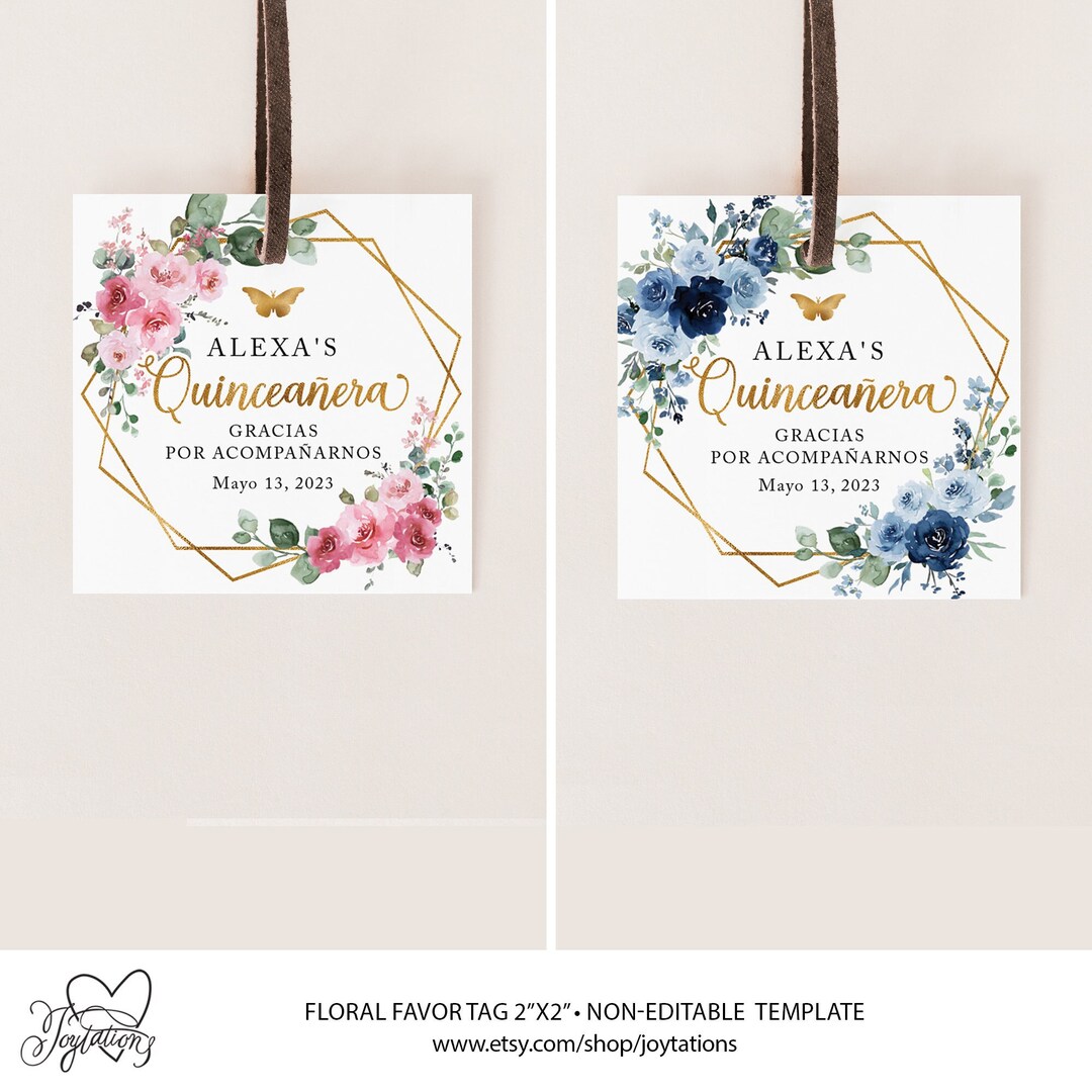 Pink Floral Quinceañera Favor Tags, Mis Quince Años Tags, Mis Xv Años ...