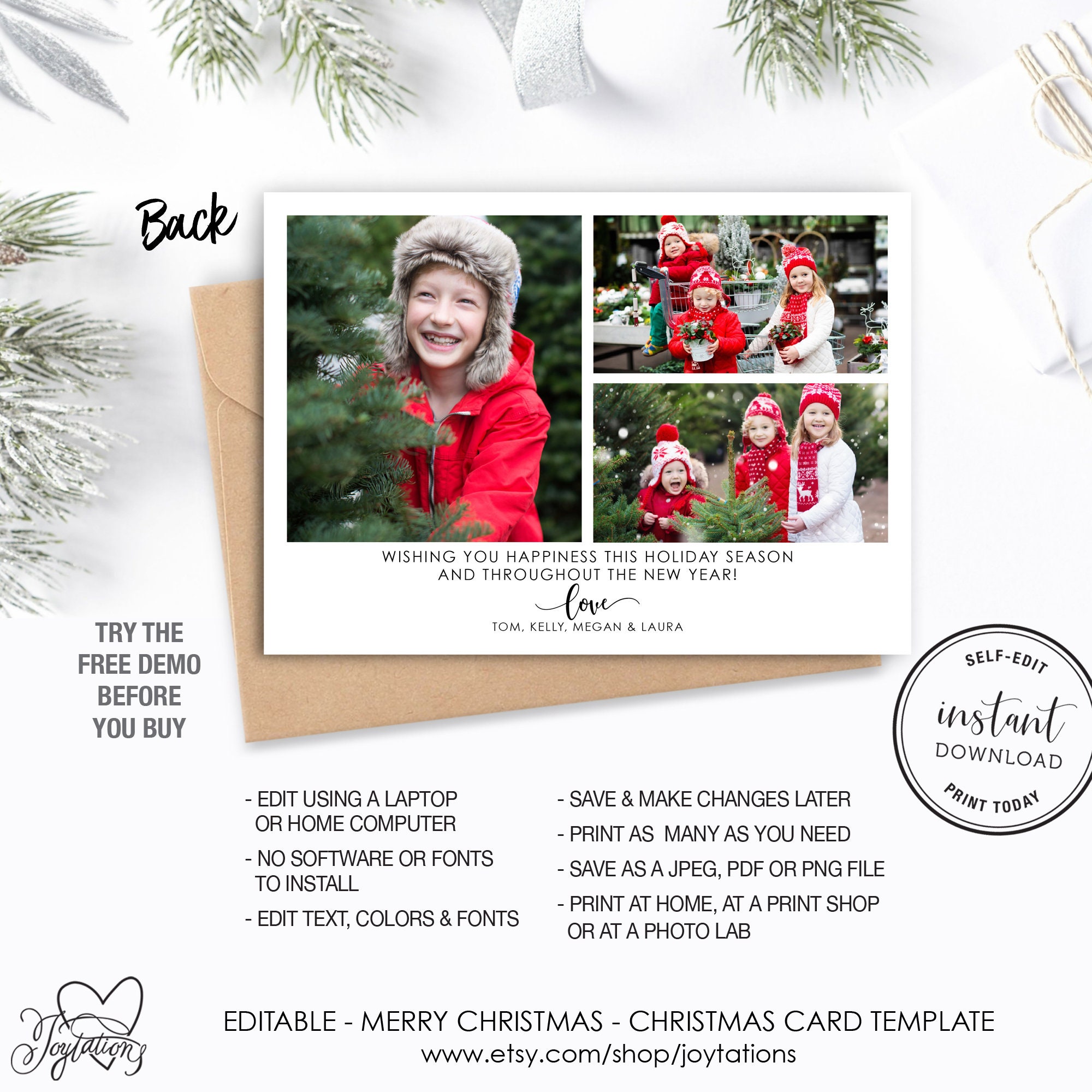 Editable Happy Holidays Photo Card Template Instant Download | Etsy