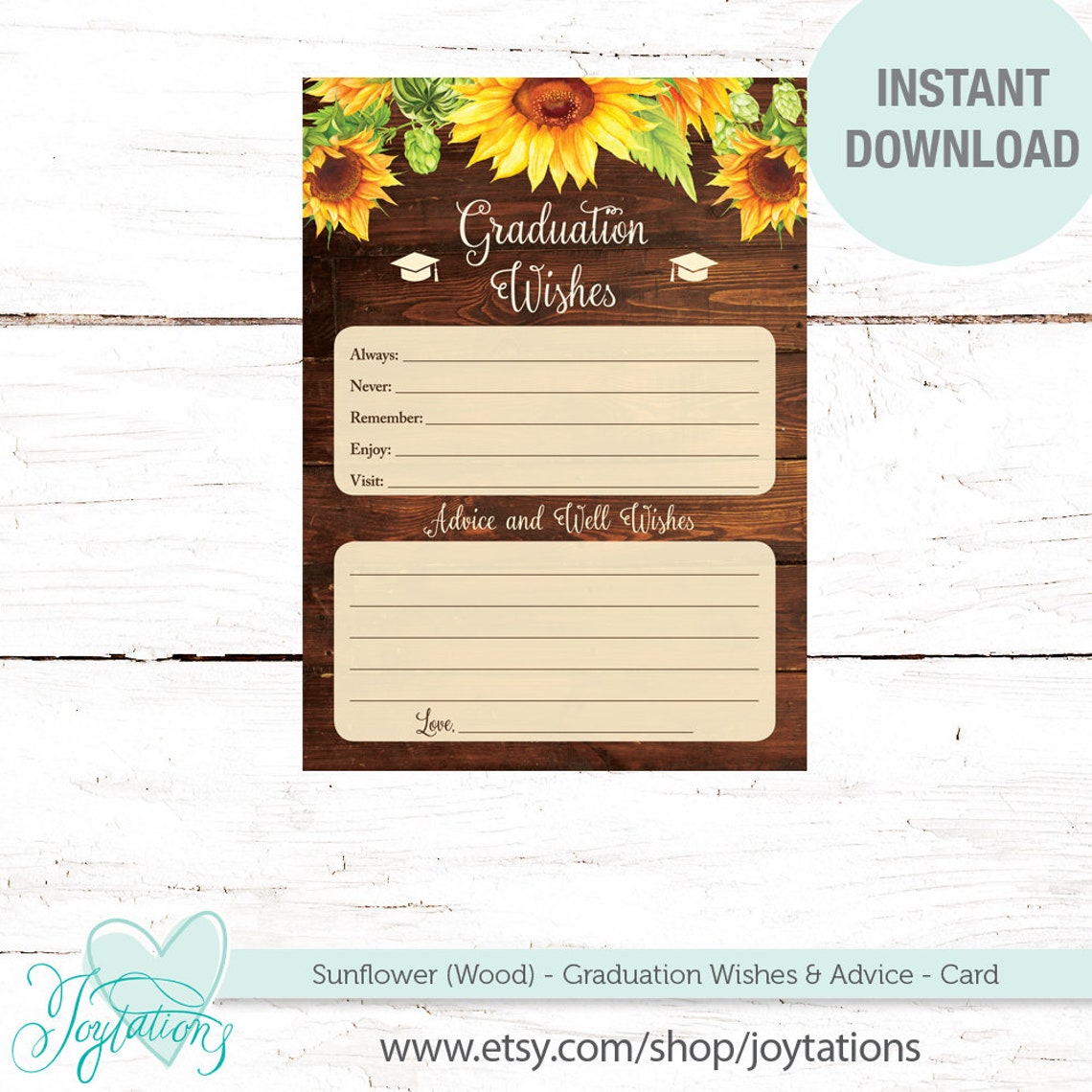 Sunflowers Graduation Wishes Advice and Well Wishes Card and | Etsy