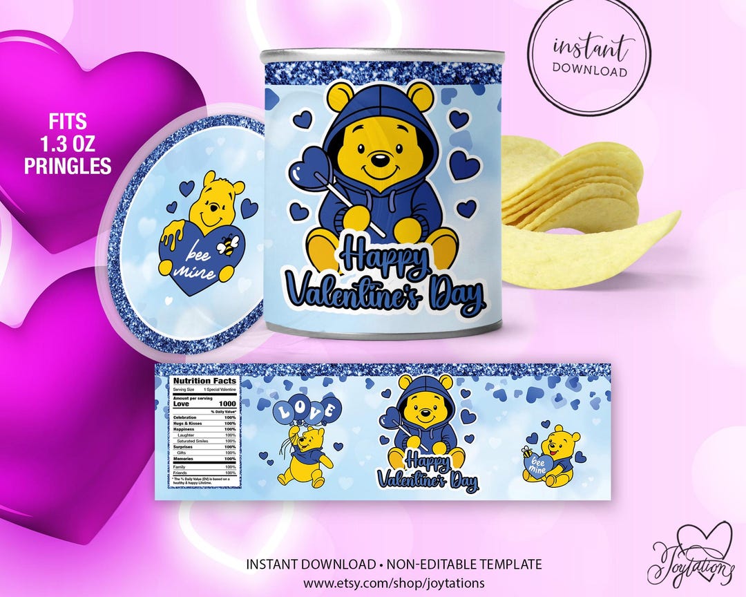 Winnie the Pooh Valentine's Day Pringles Chip Can Label, Can Size 1.3oz ...