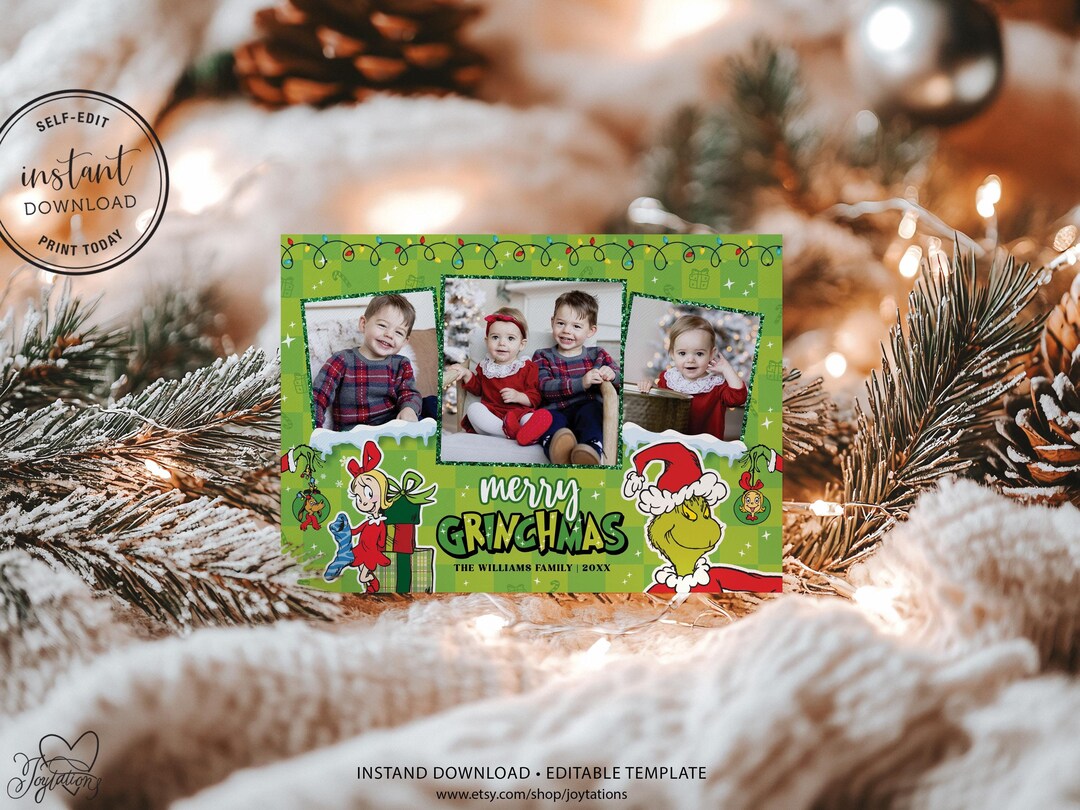 The Grinch Photo Christmas Card Template, Merry Grichmas Card, Disney ...
