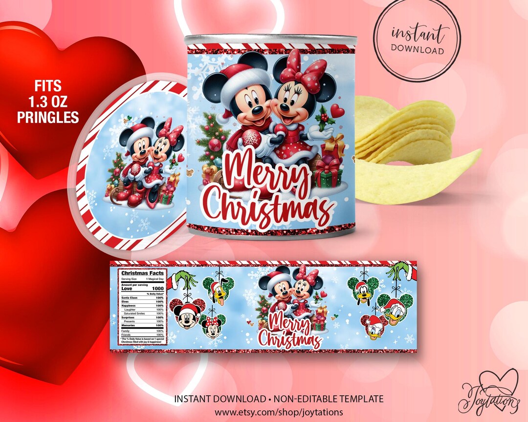 Mickey Mouse and Minnie Mouse Christmas Pringles Chip Can Wrapper, Can ...