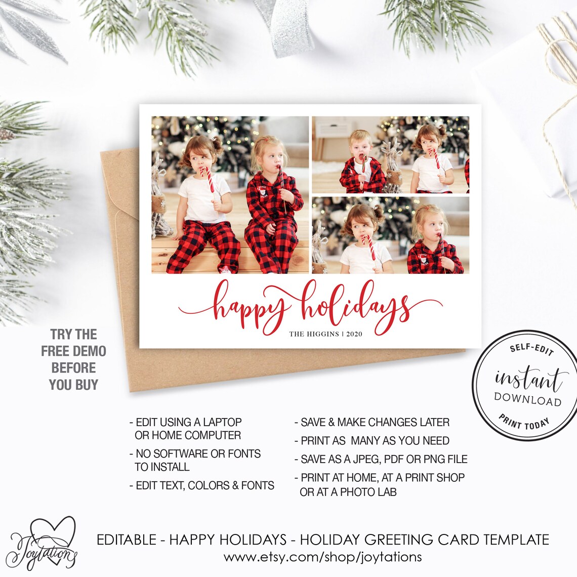 Editable Photo Holiday Card Template Instant Download - Etsy