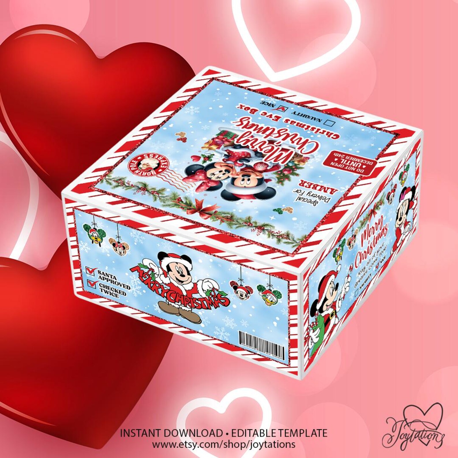 Editable Mickey Mouse Gift Box Labels Template 8x8x4, Personalized ...