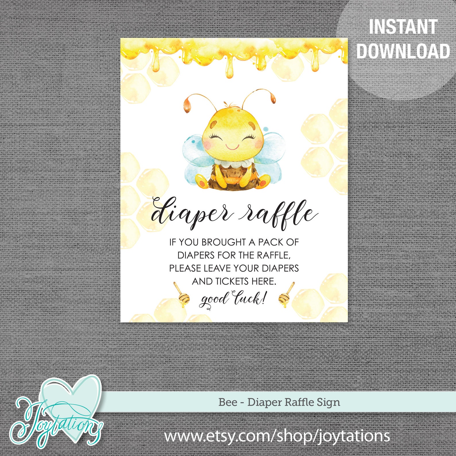 Bee Diaper Raffle Card and Sign Baby Shower Game Instant | Etsy