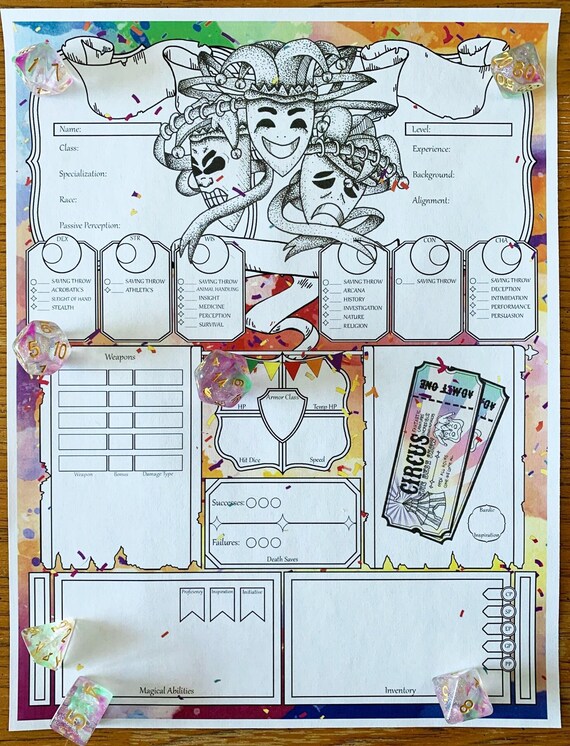 DnD Character Sheet Bard College of Lore Games & Puzzles Role Playing ...