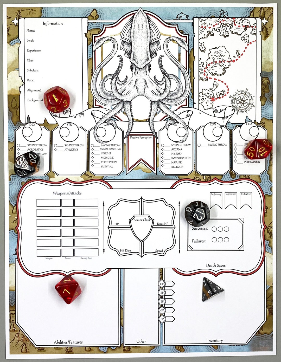 Kraken Dnd 5e Character Sheet Dnd Character Journal Dungeons and ...