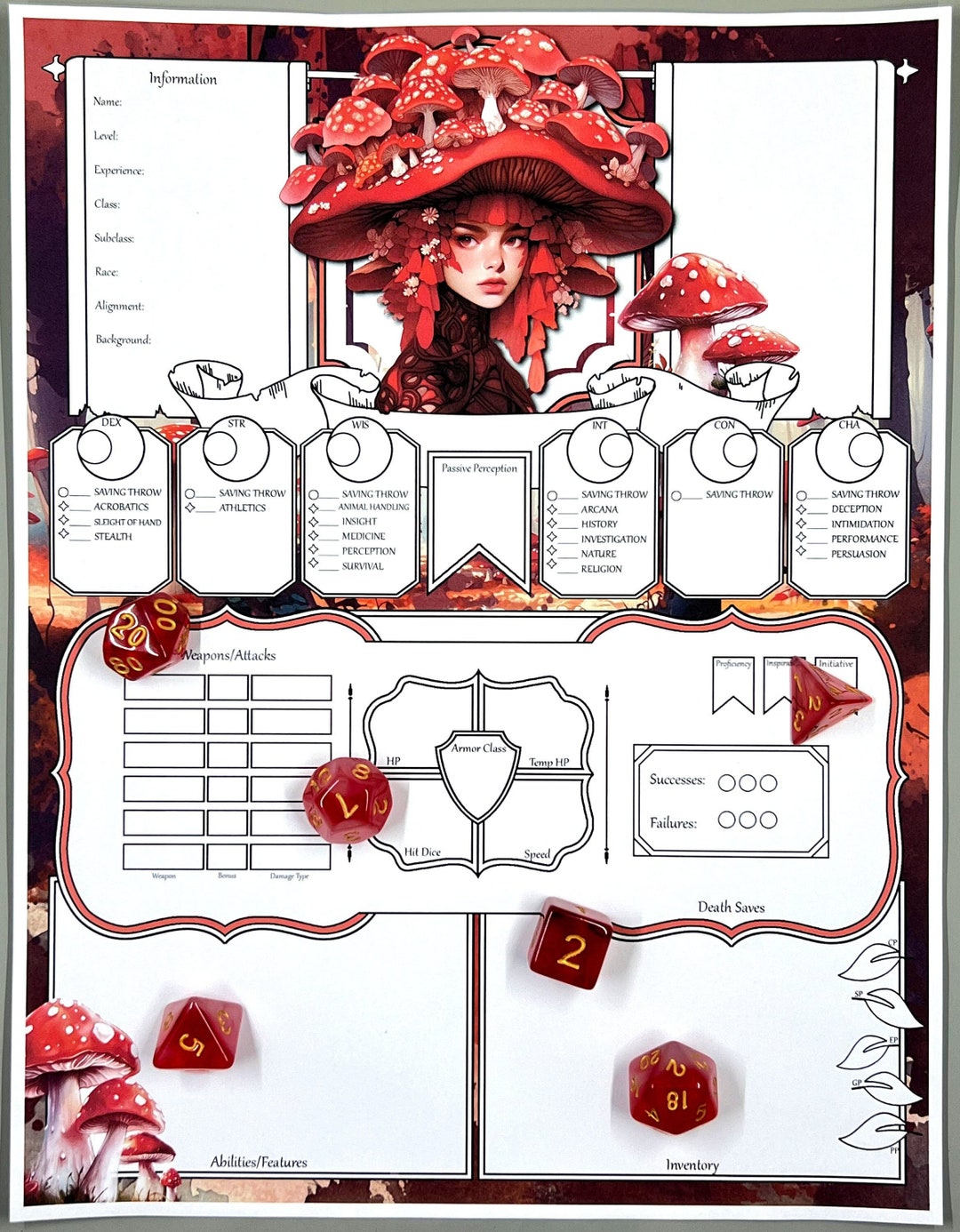 Mushroom Dnd 5e Character Sheet Dnd Character Journal Dungeons and ...